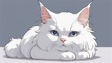 A White Cat With Blue Eyes Sitting On A Table Stock Illustration
