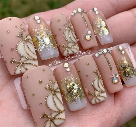 Elegant Nude And Gold Halloween Nails Handcrafted Spooky Nails