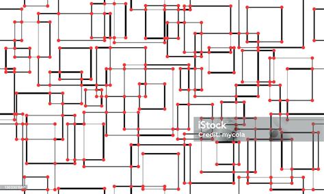 red dots and black lines in seamless pattern random thickness lines