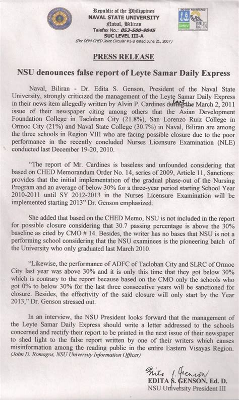 Nsu Denounces False Report Of Leyte Samar Daily Express Biliran Blogs