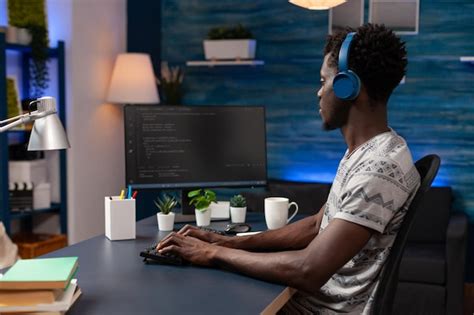 Premium Photo Programmer Businessman With Headset Typing Binary Code