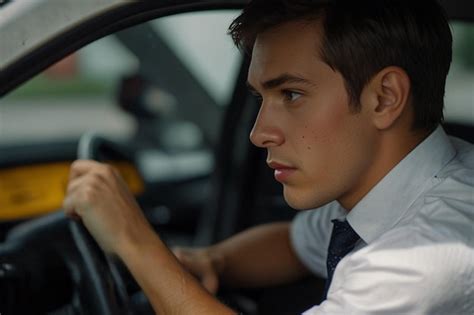 Premium Photo A Man Is Driving A Car And Is Wearing A Shirt That Says