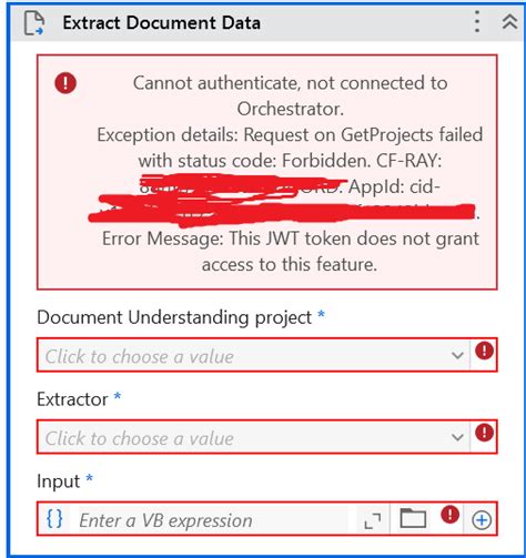 Document Understanding Activity Cannot Authenticate Studio Uipath