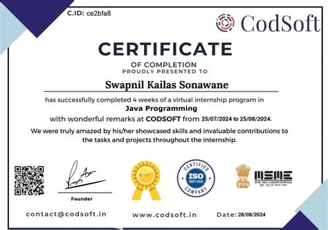 Swapnil Sonawane On Linkedin Java Programming Internship Codsoft Learning Growth