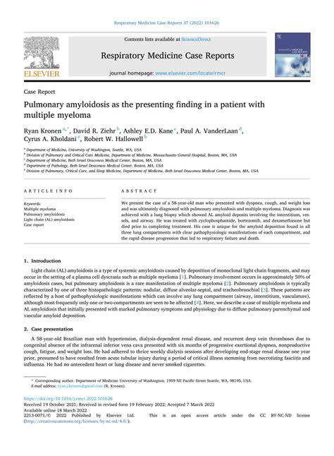 Pdf Pulmonary Amyloidosis As The Presenting Finding In A Patient With