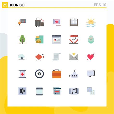 User Interface Pack Of 25 Basic Flat Colors Of River Cradle Luggage Bad Wedding Editable Vector