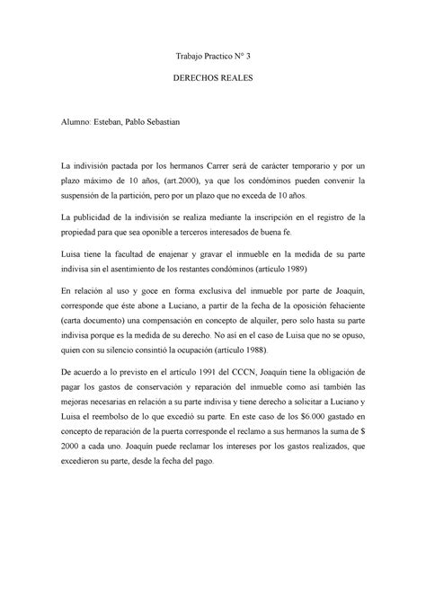Trabajo Practico N 3 Derechos Reales Trabajo Practico N 3 DERECHOS