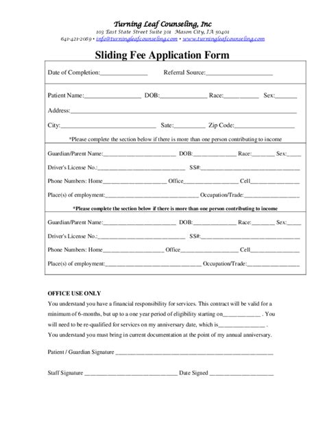 Fillable Online Sliding Fee Application Form Fax Email Print Pdffiller