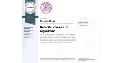 zhongyin zhang on linkedin completion certificate for data structures