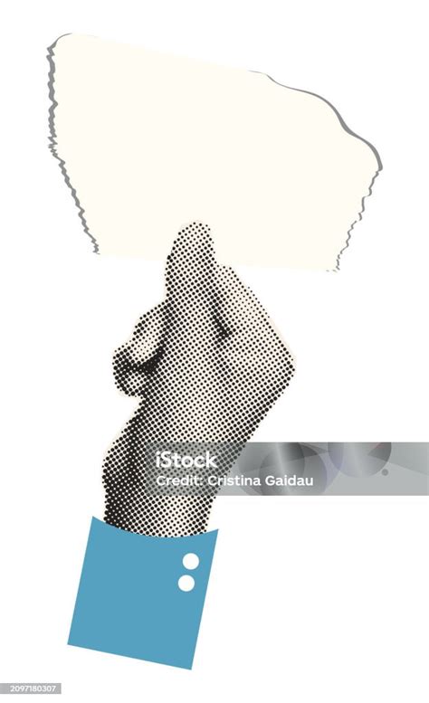 하프 톤 손 들고 찢어진 종이 콜라주 벡터 일러스트 레이 션 가장자리에 대한 스톡 벡터 아트 및 기타 이미지 가장자리 공란