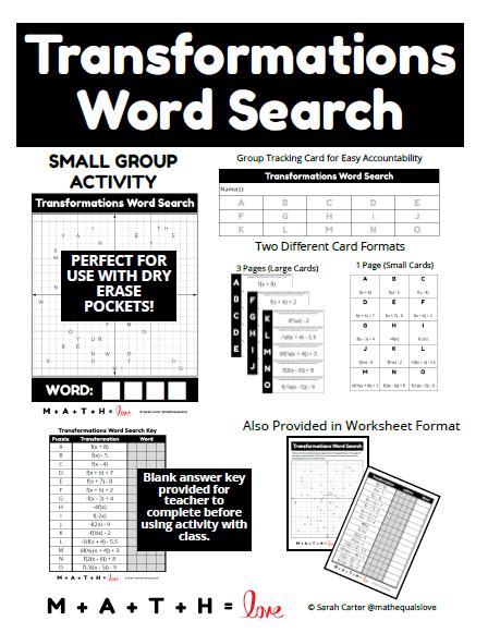 Transformations Of Functions Word Search Activity Math Love