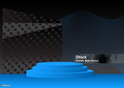 추상 모형 제품 디스플레이 검정과 파랑 벡터 3d 룸 실린더 받침대 연단 프레젠테이션을 위한 무대 쇼케이스 미래 공상 과학