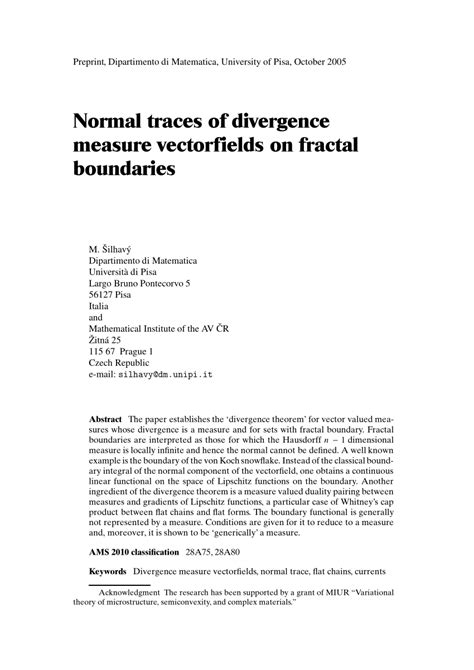 Pdf Normal Traces Of Divergence Measure Vectorfields On Fractal Boundaries