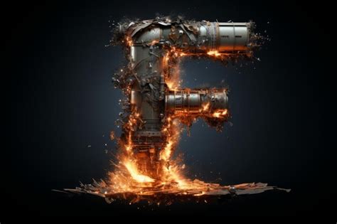 Premium AI Image Volumetric Capital Letter F Made Of Metal Effect Of