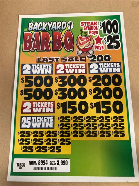 Y Instant Pull Tab Tickets 3990 Count Backyard Bbq Last Sale