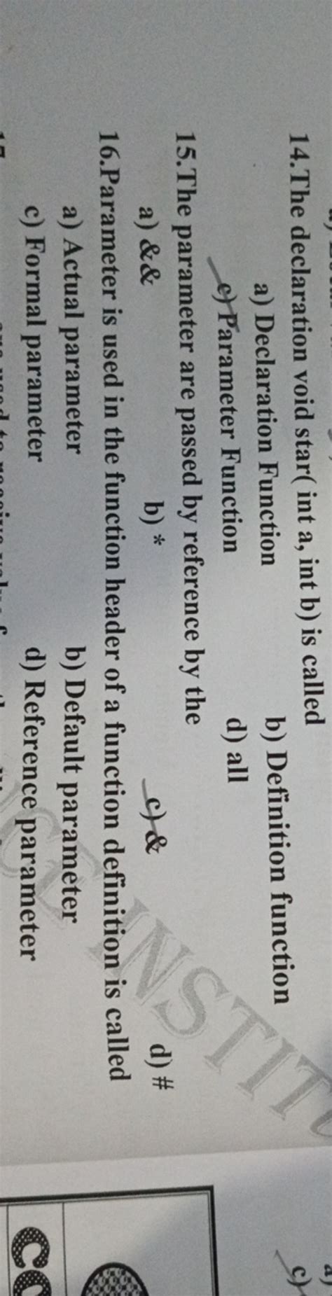 14 the declaration void star int a int b is calleda declaration fun