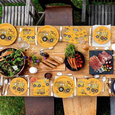 Construction Themed Paper Plates Dylives 60 Pcs Construction Birthday