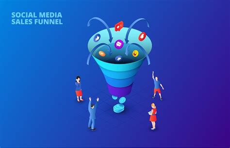 Premium Vector Isometric Social Media Sales Funnel Design Concept