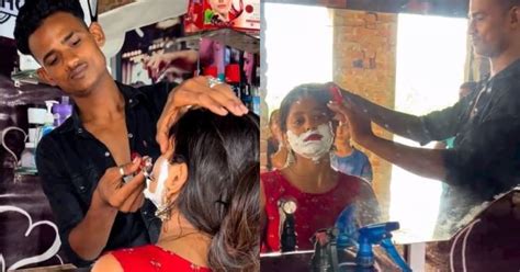 Viral Video शेविंग करवाने पहुंची लड़की उस्तरे से बनवाई दाढ़ी लोग