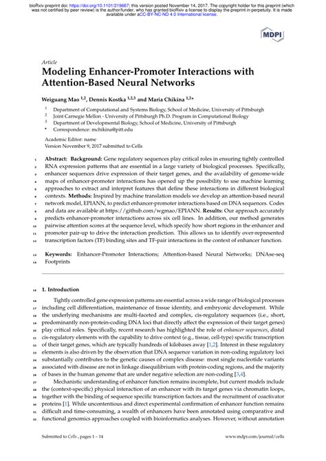 Pdf Modeling Enhancer Promoter Interactions With Attention Based Neural Networks