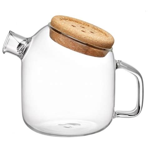 Чайник заварочный с бамбуковой крышкой 800 мл прозрачный Бочонок