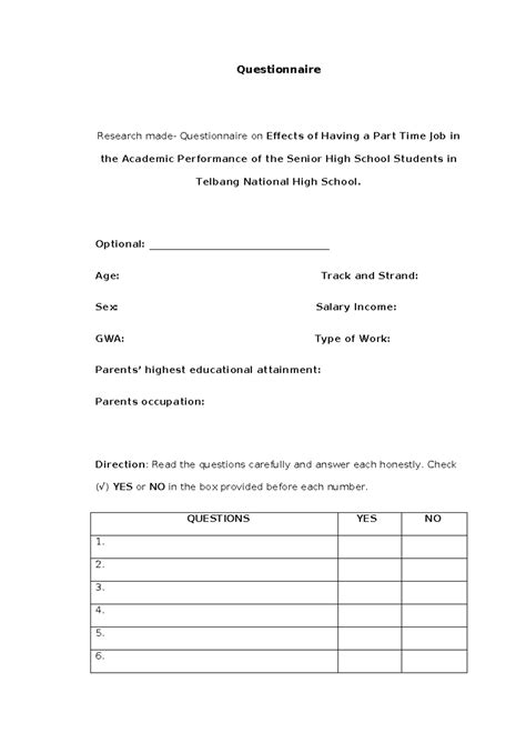 Questionnaire Optional Age
