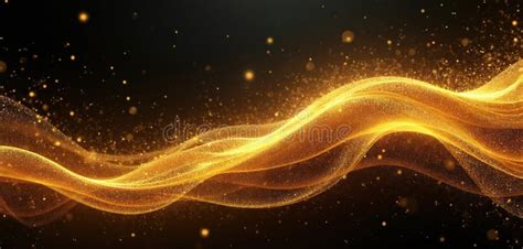 Luxurious Golden Glittering Wave On Dark Background Glowing Sparkling Golden Particles Stock