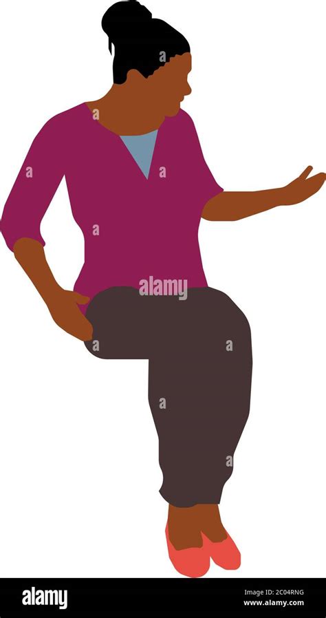 Sitting Female Person Flat Vector Illustration Black People Stock