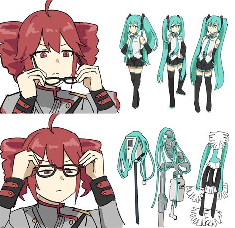 Safebooru 2girls Adjusting Eyewear Aqua Eyes Aqua Hair Aqua Necktie