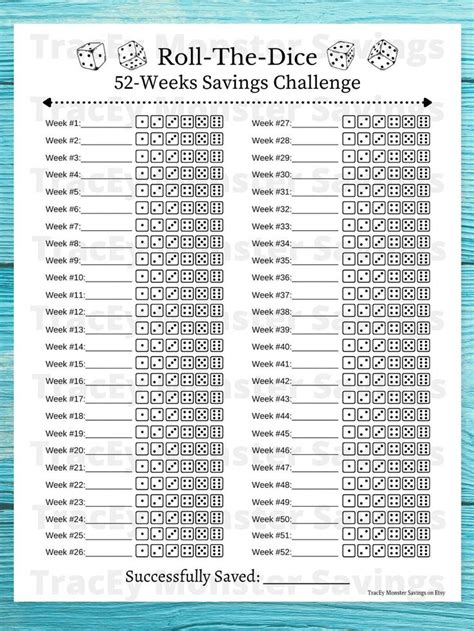 Roll The Dice Savings Challenge Tracker 52 Weeks Money Savings Challenge Saving Money Money
