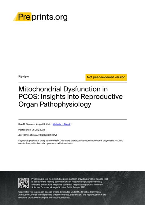 Pdf Mitochondrial Dysfunction In Pcos Insights Into Reproductive