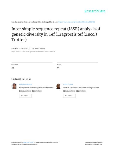 pdf inter simple sequence repeat issr analysis of genetic diversity