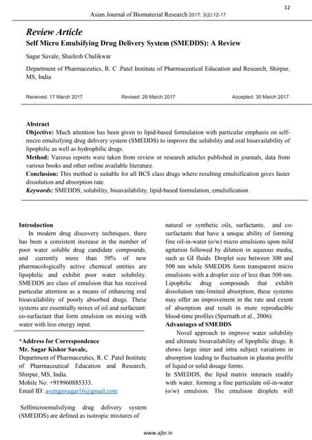Self Micro Emulsifying Drug Delivery System Smedds Pptx