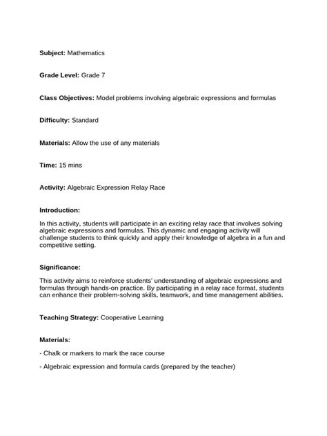 Model Agebraic Expression Part 3 Pdf Learning Formula