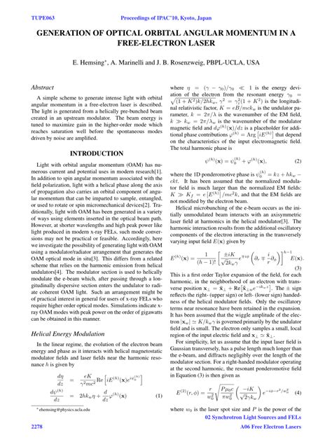 Pdf Generation Of Optical Orbital Angular Momentum In A Free Electron