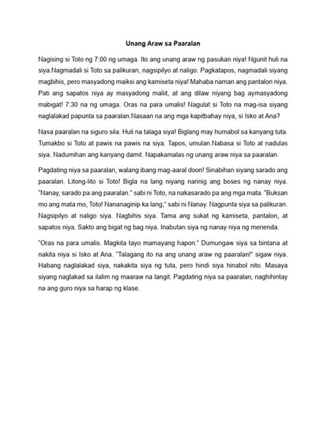 Unang Araw Sa Paaralan Pdf