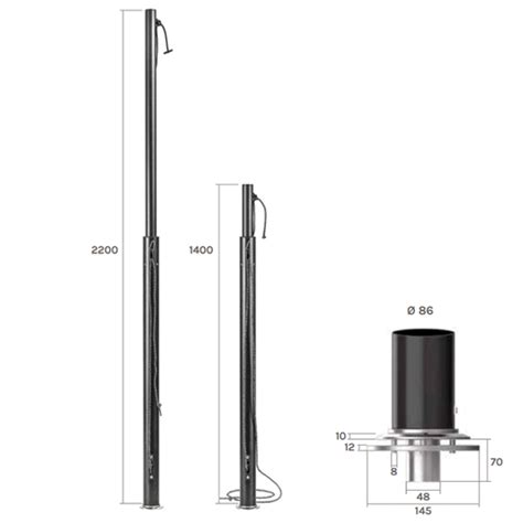 Telescopic Ø86mm Carbon Fibre Removable Sun Awning Pole