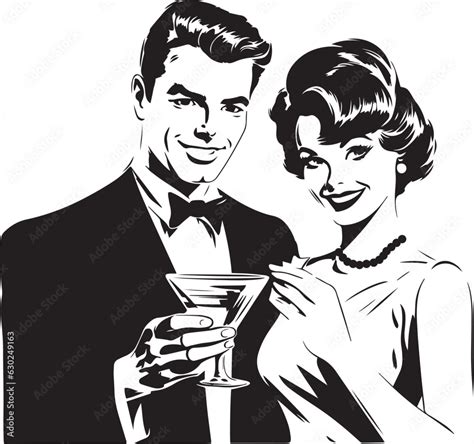 Hand Drawn Retro Man And Woman Hold Cocktail Retro Comics American