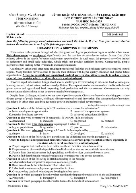 Đề thi Chuyên Anh tỉnh Vĩnh Phúc năm học 2024 2025 có đáp án và file