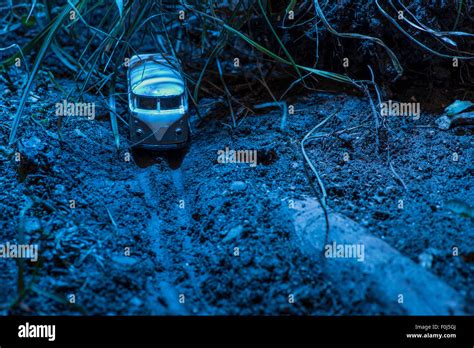 Vintage Bus Vw Small Metal Toy In The Nature In The Night Miniature