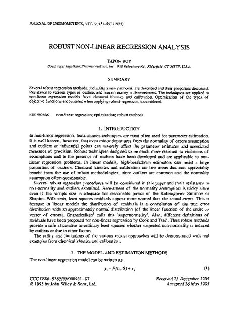 pdf robust nonlinear regression analysis