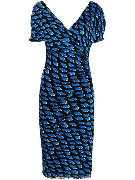DVF Diane Von Furstenberg Graphic Print V Neck Dress Farfetch