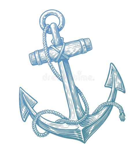Ship Anchor And Rope Hand Drawn Sketch Vintage Vector Illustration