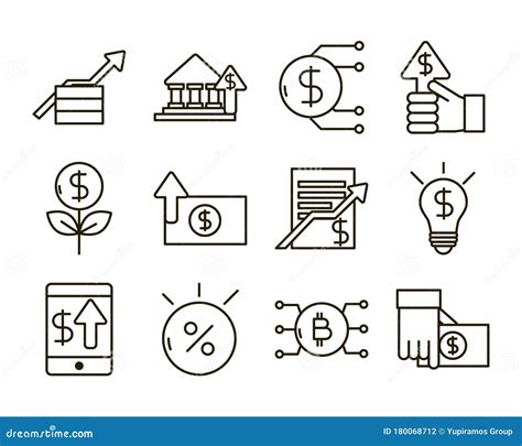 Investing Business Financial Economy Money Icons Set Line Style Icon