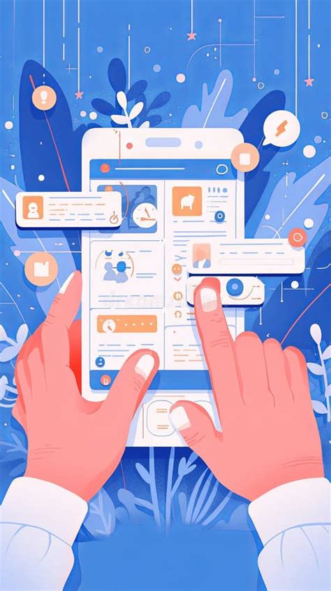 Hands Interacting With A Mobile Interface Surrounded By Abstract Design Elements Stock