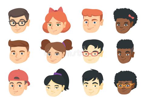 Комплект вектора шаржей Emoji Smiley детей Иллюстрация вектора