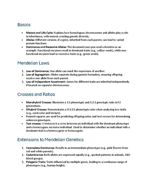 Chapter 9 Mendelian Genetics Lecture Summary Notes Basics • Meiosis And Life Cycle