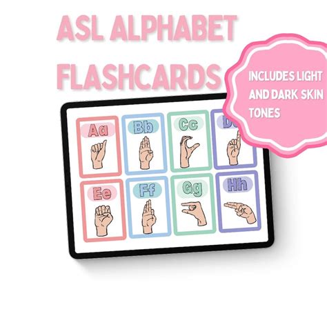 Asl Alphabet Flashcards Printable Sign Language A‑z Cards 2 Skin