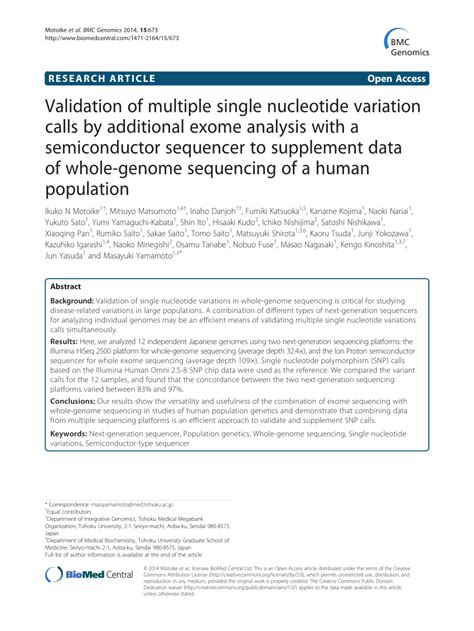 PDF Validation Of Multiple Single Nucleotide Variation Calls By Additional Exome Analysis With