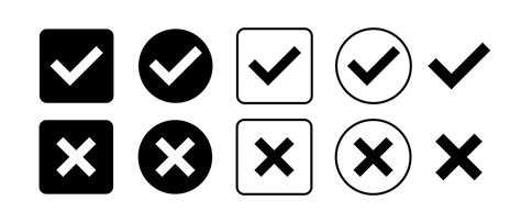 Check Mark And Cross Mark Black Icon Set Isolated Tick Symbols